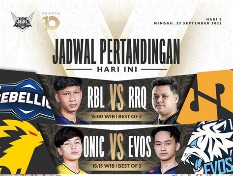 Jadwal MPL ID S10 Week 7 Hari 3 ONIC Vs EVOS Legends RBL Vs RRQ