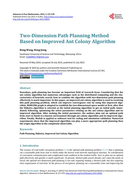pdf two dimension path planning method based on improved ant colony algorithm