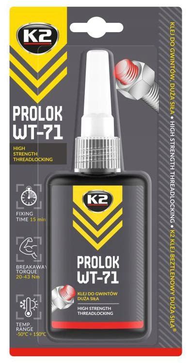 K2 PROLOK WT 71 KLEJ DO GWINTÓW ŚRUB DUŻA SIŁA 50 ML WT71 za 43