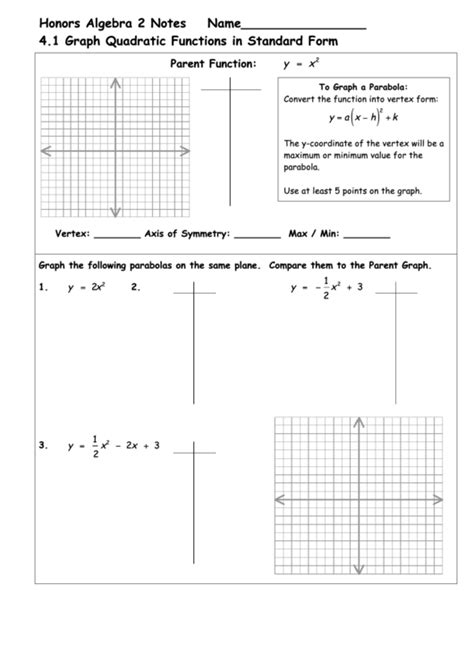 graph quadratic functions in standard form printable pdf download