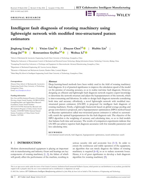 pdf intelligent fault diagnosis of rotating machinery using lightweight network with modified