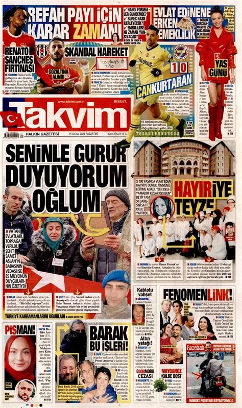 Takvim Gazetesi Takvim Manşet Oku Haberler 15 Ocak 2024