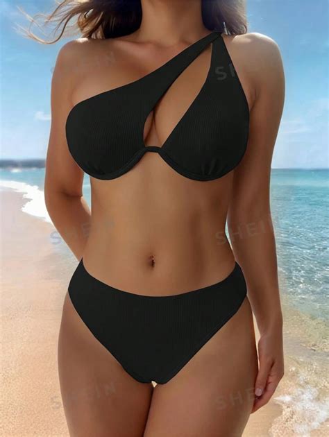 SHEIN Swim Basics Conjunto De Bikini Acanalado Sujetador Con Aros De Un