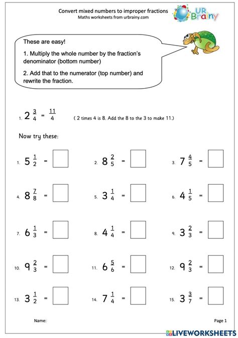 Adding Mixed Numbers Worksheet In Improper Fractions Fractions