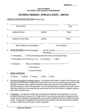 Fillable Online Tolland Zoning Permit Application Signs Tolland Fax