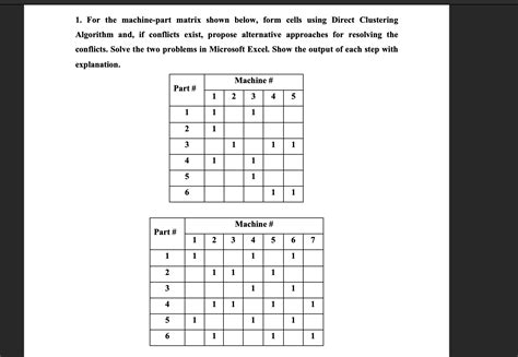 solved 1 for the machine part matrix shown below form
