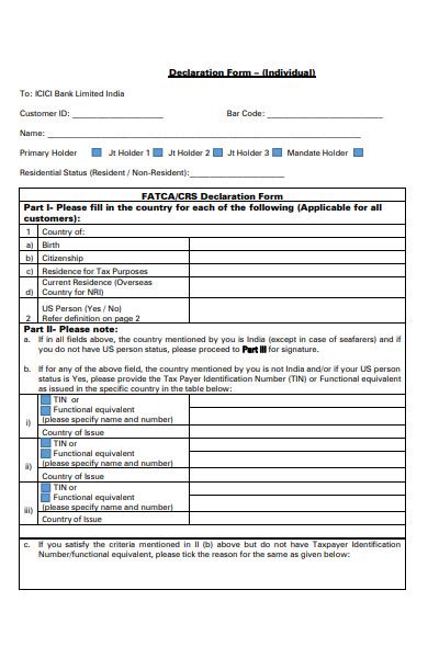 Declaration Forms Printable