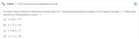 solved exercise 9 5 1 applying the euclidean algorithm and