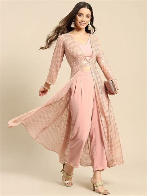Women Crop Top With Pants And Shrug Set Indo Western Ethnic Etsy