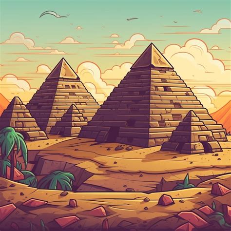 Premium AI Image A Cartoon Illustration Of Pyramids In The Desert