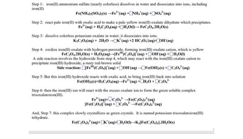 Solved Step Iron Ii Ammonium Sulfate Nearly Colorless Chegg