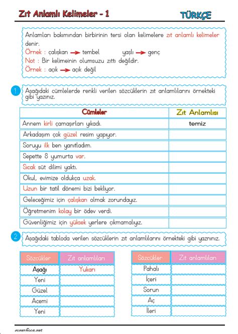 Zıt Anlamlı Kelimeler Cümle Kurma Eğitimhane WRHS