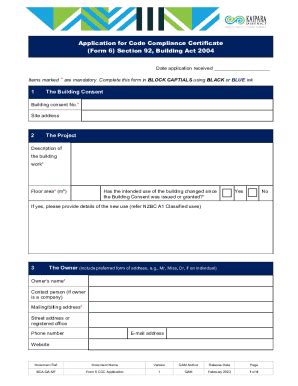 Fillable Online Application For Code Compliance Certificate Form 6