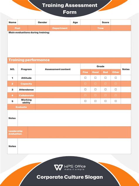 WORD Of Training Assessment Form Docx WPS Free Templates