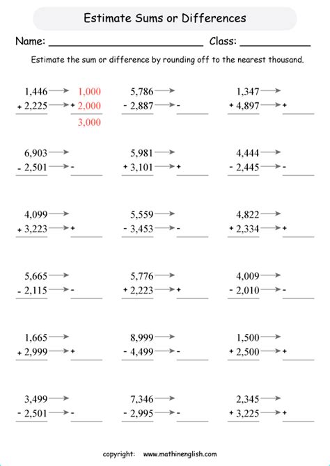 estimate the outcomes of 5 digit addition and subtraction problems suited for math grade 4 and