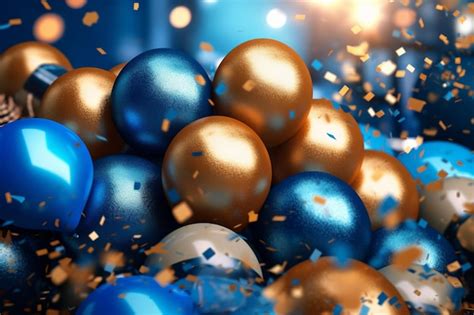 Exhibición vibrante de globos azules y dorados perfecto para