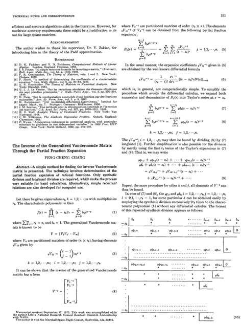 pdf the inverse of the generalized vandermonde matrix through the partial fraction expansion