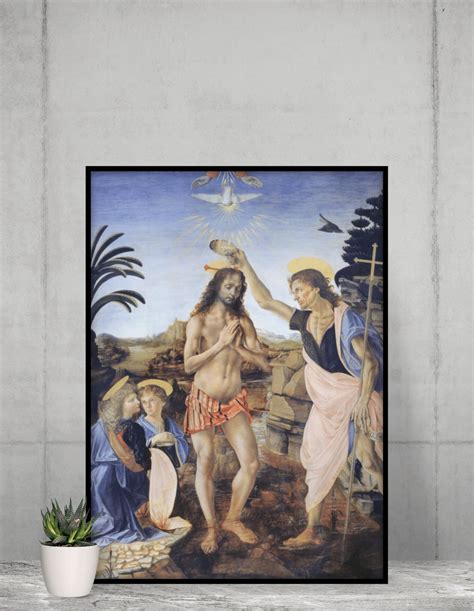 Baptism Of Christ Leonardo Da Vinci Famous Biblical Artwork Vintage