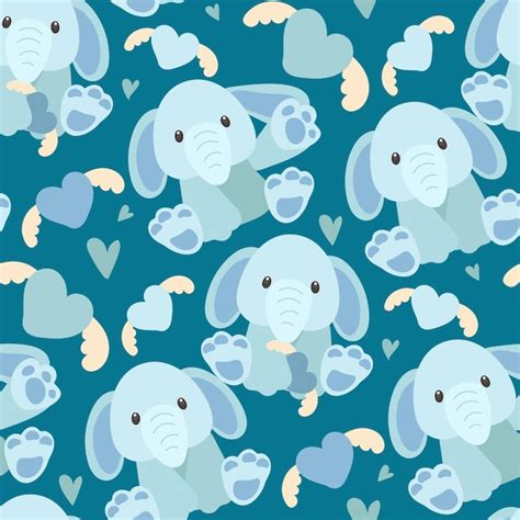 Un patrón de peluches en forma de elefantes azules en diferentes poses