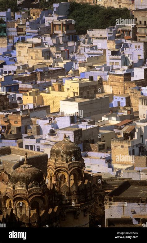 City View Blue Houses Fort Battlements Jodhpur Rajasthan India Stock