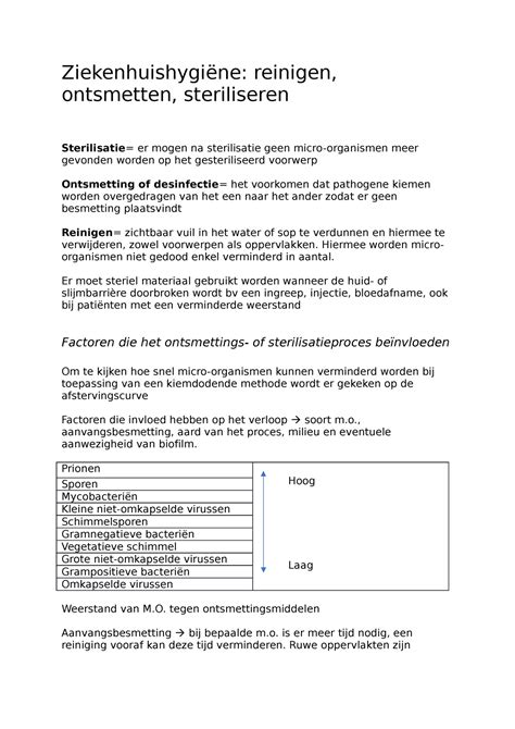 Reiniging ontsmetting en sterilisatie Ziekenhuishygiëne reinigen