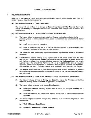 Fillable Online Coverage For The Insureds Loss Is Provided Under The