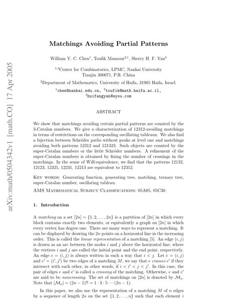pdf matchings avoiding partial patterns