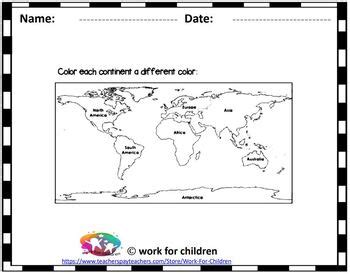 World Map World Map Quiz Test And Map Worksheet Continents