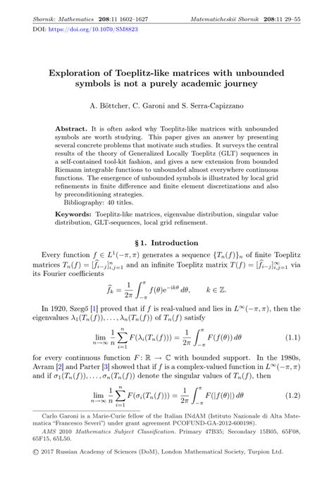 pdf exploration of toeplitz like matrices with unbounded symbols is not a purely academic journey