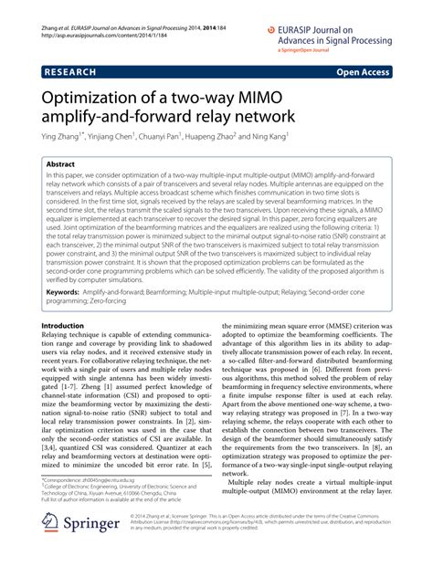 pdf optimization of a two way mimo amplify and forward relay network