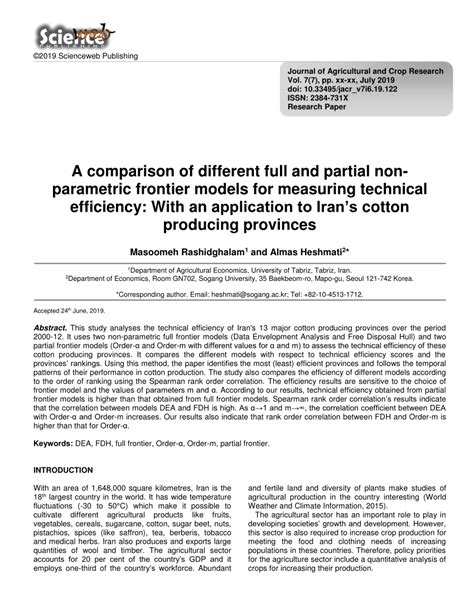 pdf a comparison of different full and partial non parametric frontier models for measuring