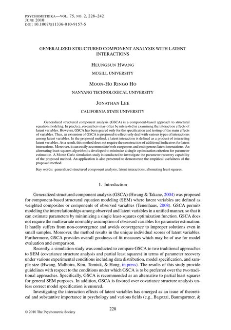 pdf generalized structured component analysis with latent interactions