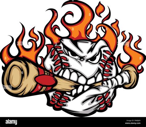 Baseball Flaming Face Biting Bat Vector Image Stock Vector Image And Art Alamy