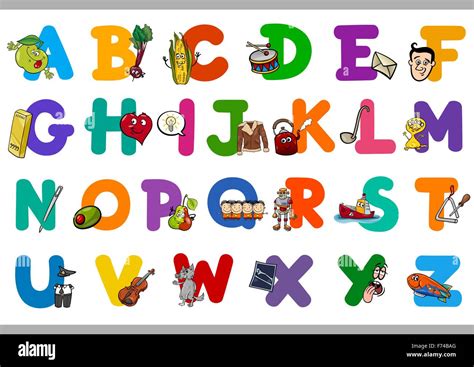 Cartoon Illustration Of Capital Letters Alphabet Set With Objects For