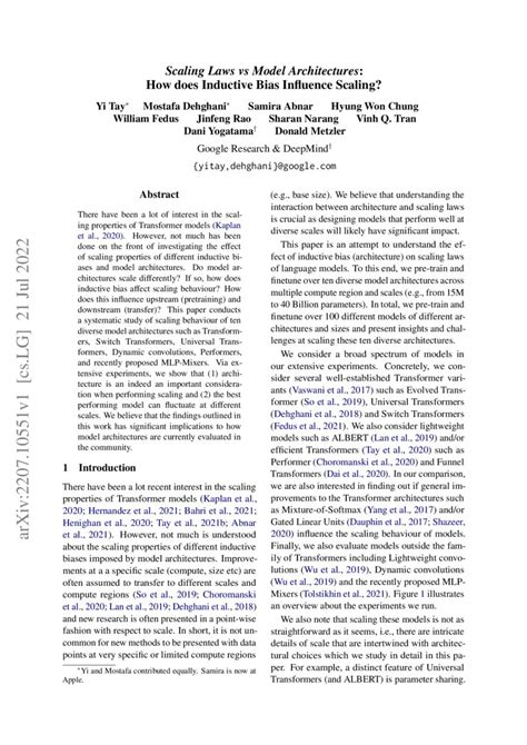 scaling laws vs model architectures how does inductive bias influence scaling deepai