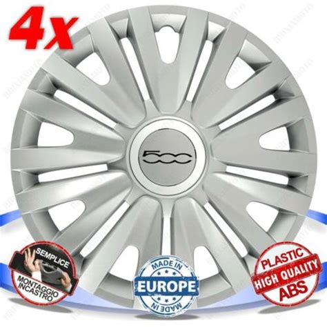 SET 4 BORCHIE RUOTA COPRI CERCHI CALOTTE 14 ROYAL SILVER PER FIAT 500