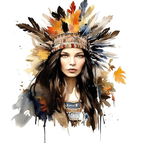 Premium AI Image A Woman Wearing A Headdress With Feathers On Her