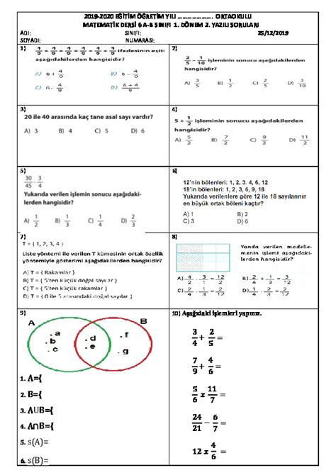 S N F Matematik S N F D Nem Yaz L Yaz L Rne I Derslig