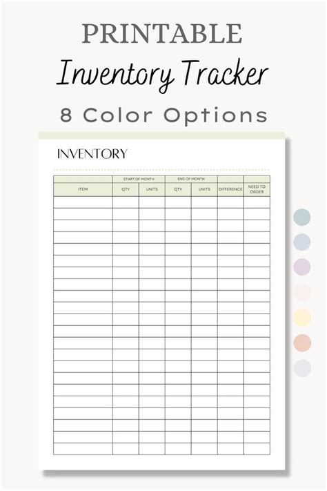 The Printable Inventory Tracker Is Shown On Top Of A White Background
