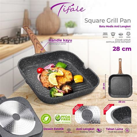 Jual Tifale Frypan Grillpan 28CM Black Granite Granit Hitam Putih Anti