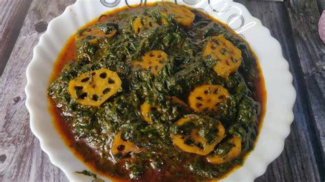 Kashmiri Spinach and Lotus Stem कशमर पलक नदर रसप Kamal