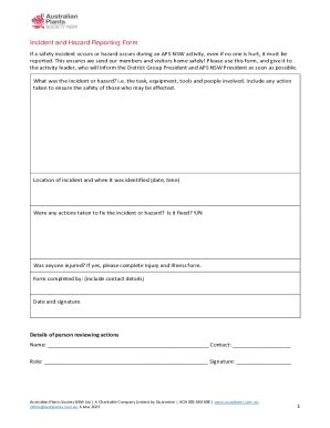 Fillable Online Incident And Hazard Reporting Form Fax Email Print