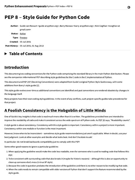 pep 8 style guide for python code peps python pdf