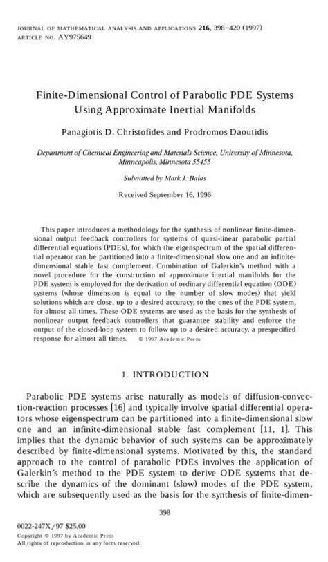 pdf finite dimensional control of parabolic pde … jmaa dimensional