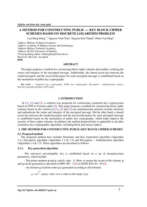 pdf a method for constructing public key block cipher schemes based on discrete logarithm problem