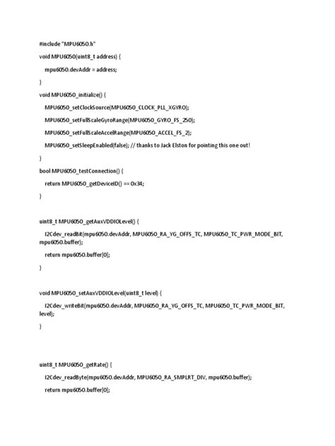 configuration and initialization functions for the mpu6050 6 axis imu sensor pdf integer