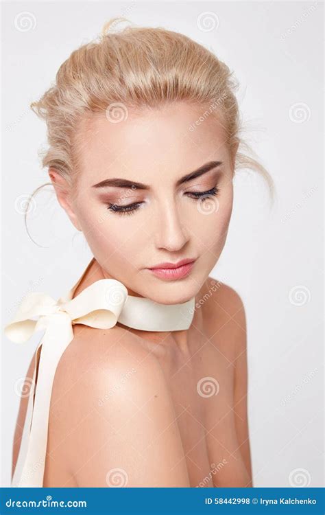 Beautiful Blond Woman Natural Makeup Nude Body Shape Stock Photo