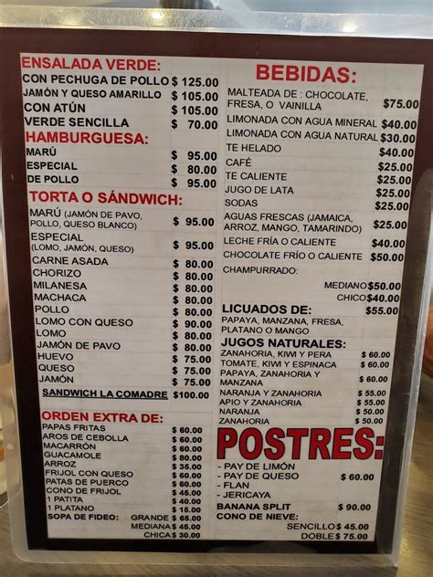 Menu At Tacos Maru Restaurant Ensenada