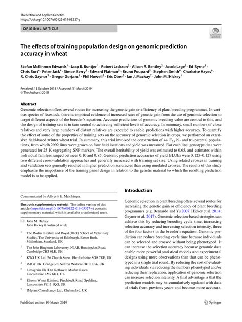 pdf the effects of training population design on genomic prediction accuracy in wheat