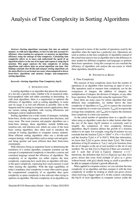 analysis of time complexity in sorting algorithms abstract—sorting algorithms rearrange lists
